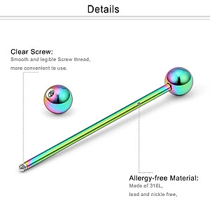 Dyknasz 9Pcs 14G Surgical Steel Industrial Barbell Earrings Arrow Screw Ball Cartilage Helix Piercing Body Jewelry for Women Men Black Rainbow Gold Silver Heart Twister Spiral Coil 38mm