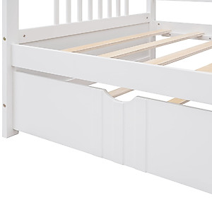 BIADNBZ Twin Size Day Bed with Trundle, Wooden Daybed Frame, for Bedroom Guest Room Office, White