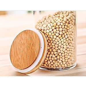 Lawei 4 Pack Glass Storage Jars with Sealed Bamboo Lids - 18.6 FL OZ Clear Glass Bulk Food Storage Canister for Serving Tea, Coffee, Spice, Candy, Cookie