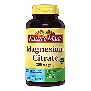 Nature Made Magnesium Citrate 250 mg Dietary Supplement (Netcount 180 Soft Gels), 180Count