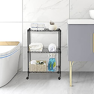 Loyaltaling Utility Carts, with Wheels Kitchen Storage Carts 3-Tier All-Purpose Shelving Heavy Duty Adjustable Storage Units Steel Organizer Wire Rack Wire Rack Shelf for Pantry Garage