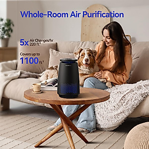 ROSEKM Air Purifiers for Home Bedroom, Air Cleaner with 3-In-1 HEPA Filter for Dust Smoke Pet Dander Odor with Sleep Mode, Aromatherapy, Timer, Portable (Black)