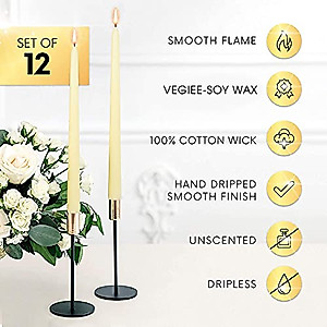 Organic CocoSoy Candles, Pack of 12 Purple Tapered Candles 10 inch Tall Coconut Soy Wax Tapers, Long Stem Dripless Smokeless Dinner Taper Candles for Home Decoration, Wedding, Parties, Ceremonies