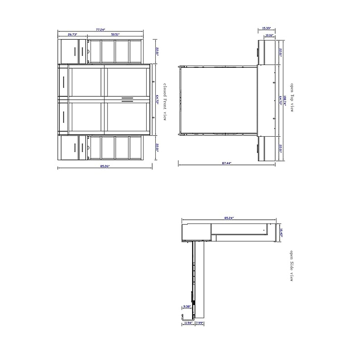 RoomAndLoft Queen Size White Murphy Wall Bed in Solid Wood, with Storage and Shelves, No Box Spring Needed, Easy Assembly, Up to weight capacity