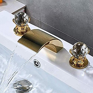 Kitchen Taps Kitchen Tap Faucet Crystal Handle Golden Waterfall Bathroom Faucet Deck Mount Widespread Bathroom Bathtub Sink Faucet Chrome Basin Mixer Tap
