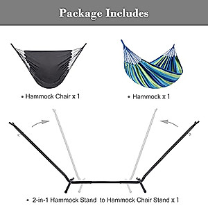 SUNCREAT 2-in-1 Hammocks Hammock Chair with Stand, 475 lbs Capacity, Heavy Duty Two Person Hammock with Stand, Patent Pending, Blue Stripe