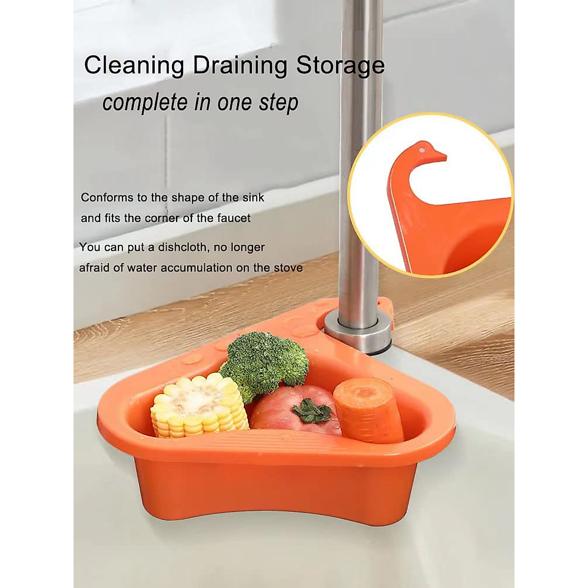 4 Pack Kitchen Sink Drain Basket Swan Drain Rack, Multifunctional Kitchen Triangular Sink Filter Swan Drain Basket for Kitchen Sink Hangs on Faucet Fits All Sink