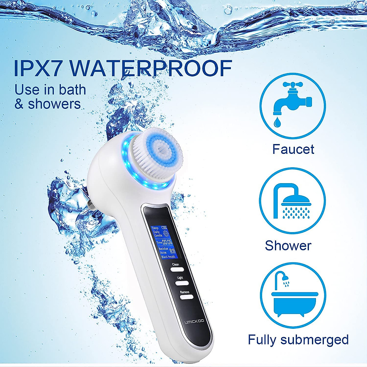 UMICKOO Face Scrubber Exfoliator,Facial Cleansing Brush Waterproof with LCD Screen,Blackhead Remover Vacuum with 5 Brush Heads,Face Spin Brush for Exfoliating, Massaging and Deep Pore Cleansing