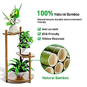 Enisudo Plant Stand Indoor Plant Stands Wood Outdoor Tiered Plant Shelf for Multiple Plants 3 Tiers 3 Potted Ladder Plant Holder Table Plant Pot Stand for Window Garden Balcony Living Room Gifts for Women