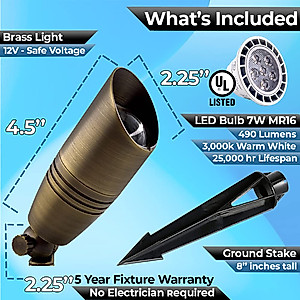 LED Spot Lights Outdoor 105 Landscape Light 7W MR16 LED Bulb - Solid Brass Metal Wall Light Security Lighting LED Yard Lights for Beautiful Bright Long Lasting Home Garden Patio Pool Lighting (4 Pack)