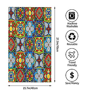 Mexican Talavera Ceramic Tile Pattern Ethnic Folk Premium Extra Soft Bath Hand Towels Washcloth for Home/Beach/Yoga 27.5 X 16 Inches