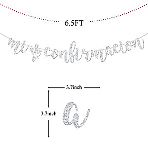 Mi Confirmación Banner, Holy Confirmation Decorations, Wedding, Bridal Shower, God Bless, Baptism Party Decorations Silver Glitter