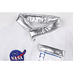 Neilyoshop NASA Pilot Costume Kids Astronaut Costume for Boys Girls Space Pretend Dress Up Cosplay Birthday Gifts (white, 7-10 Years)