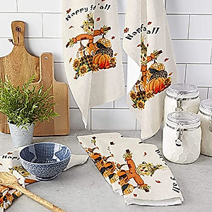 Fall Kitchen Towels Set Happy Fall Y'all Thanksgiving Dish Towel Scarecrow Dishcloths 2 Pack,Absorbent Soft Cotton Dish Cloths Tea Towels Fall Seasonal Decoration Hand Towels Set