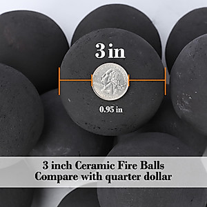 GRISUN Ceramic Fire Balls, 3 Inch Set of 15 Round Fire Stones for Indoor and Outdoor Fire Pits, Black Fireplace Rocks for Indoor Gas Fireplace, Fire Spheres, Ceramic Fire Pit Balls