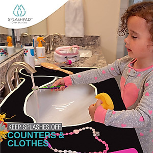 SPLASHPAD Bathroom Sink Mat - for Clean & Dry Countertops - Soft, Absorbent Microfiber, Non-Slip Rubber Grip - Children's Self Care Accessories for Hand Washing, Brushing Teeth - Solid Black