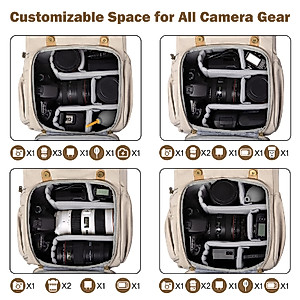 BAGSMART Camera Backpack, DSLR Camera Bag, Waterproof Camera Bag Backpack for Photographers, Fit up to 15" Laptop with Rain Cover and Tripod Holder, Ivory White