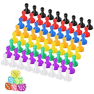 78 Pieces Multicolor Board Game Pieces Include 72 Pieces Multicolor Plastic Pawn Chess Pieces 6 Pieces Plastic 6-Sided Game Dice Chess Game Pieces Game Dice Set for Board Game Components Table Marking