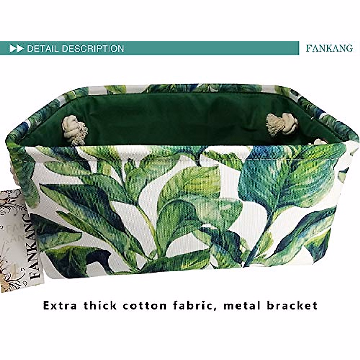 FANKANG Rectangular Laundry Basket Nursery Storage Fabric Storage Bin Storage Hamper,Book Bag,Gift Baskets (Green plant)