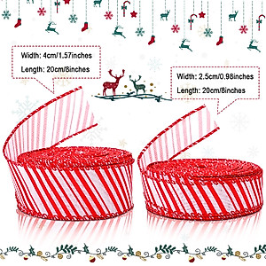 44 Yards Christmas Peppermint Strip Wired Candy Cane Ribbon - Red and White Stripe DIY Craft Ribbon for Christmas Tree Decor, Holiday DIY Garland, Present Wrapping, Wreaths, Bows - 2 Widths