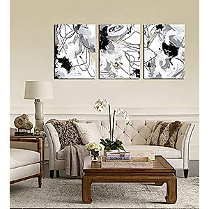 Abstract Canvas Wall Art for Bedroom Bathroom Living Room Wall Decor Black White Grey Modern Abstract Canvas Pictures Abstract Prints Artwork Home Office Wall Decoration 12" x 16" x 3 Pieces