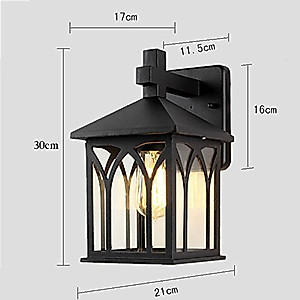 PEHUB European Unique Black Metal Aluminum Outdoor Wall Light Sconce Vintage High Brightness E27 1-Head LED Glass Wall Lamp Balcony Terrace Patio Wall-Mounted Safety Lighting Fixture Exterior Light Fi