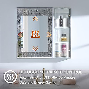 WELLFOR 30 X 28 Inch LED Lighted Bathroom Medicine Cabinet with Mirror, Bathroom Vanity Mirror Cabinet with Dimmable Lights and Defogger, 3 Solid Wood Shelves, Ample Storage Space, Quiet Closing Door