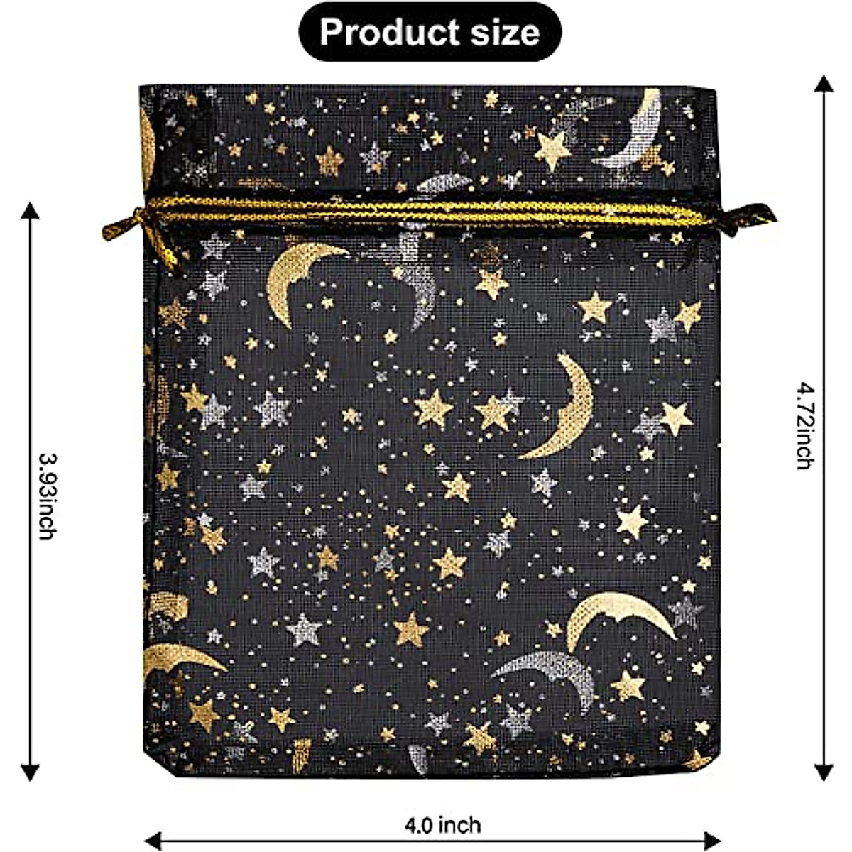100 PCS 4.0x4.7 Inches Moon Star Printed Orchid Organza Bags Candy Gift Bags Stars and Moon Black Bag,Makeup Organza Favor Bags,Net gift Bags,Drawstring goody bags for Party, Jewelry, Festival