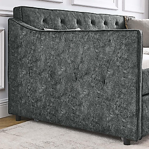 Antetek Daybed with Trundle, Fabric Upholstered Twin Size Day Bed Pull-Point Sofa Daybed Frame w/Twin Roll-Out Trundle, No Box Spring Needed, Furniture for Bedroom, Living Room, Guest Room, Grey