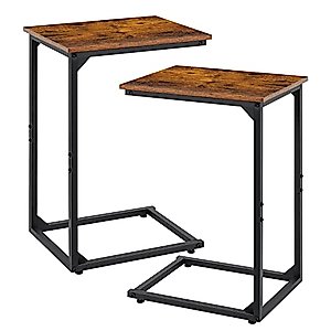 C Shaped Side Table Set of 2, C Table for Sofa, Couch Table End Table Slide Under, Snack Side Table for Living Room, Bedroom, Rustic Brown