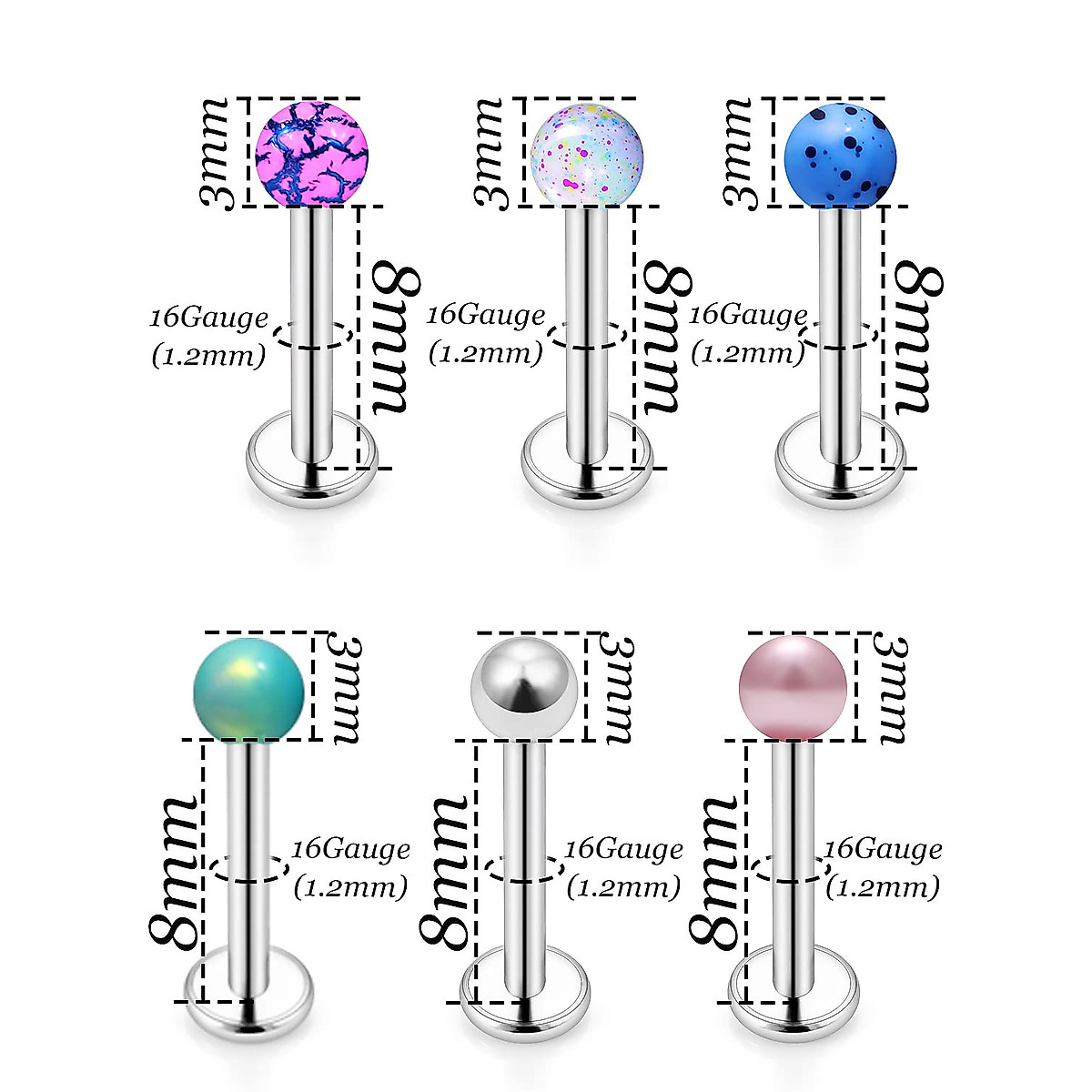 Vsnnsns 16G Lip Rings Stainless Steel Labret Monroe Lip Rings Nail Cartilage Tragus Helix Earrings Studs Ring Medusa Piercing Jewelry For Women Men 8mm