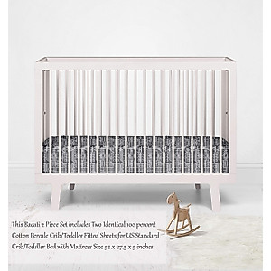 Bacati - Clouds in The City Grey Cityscape 2 Pack 100% Cotton Percale for US Standard Crib/Toddler Bed Fitted Sheets, White/Grey (CCWGCT2CS)