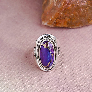 YoTreasure Purple Copper Turquoise Bold Ring .925 Sterling Silver Jewelry