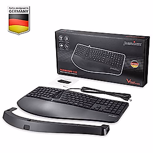 Perixx PERIBOARD-330B, Wired Ergonomic Keyboard with Adjustable Wrist Rest, Illuminated Keys, and Membrane Low Profile Keys, 2 Extra USB Ports, US English Layout