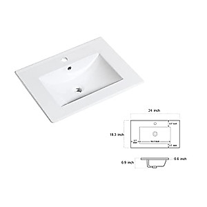 Saint Birch 24" Modern White Ceramic Bathroom Vanity Top Sink, with Single Faucet Hole