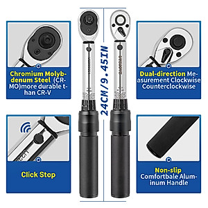 UYECOVE 1/4-Inch Drive Click Torque Wrench 26pcs Set, 20-200in.lb/ 2.26-22.6Nm, Bike Torque Wrench Set with Extension Bar Adaptor & Sockets, High Accuracy Dual-Direction Reversible