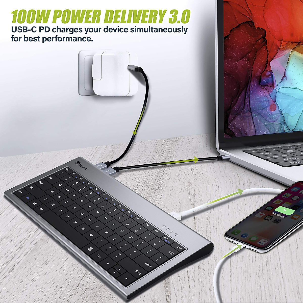 GearIT Keyboard 11-in-1 Hub Docking Station USB-C PD 100W | USB-C 3.1 | x3 USB-A 3.1 | HDMI 4K | SD and MicroSD 3.0 | VGA | RJ45 Ethernet | 3.5mm Audio