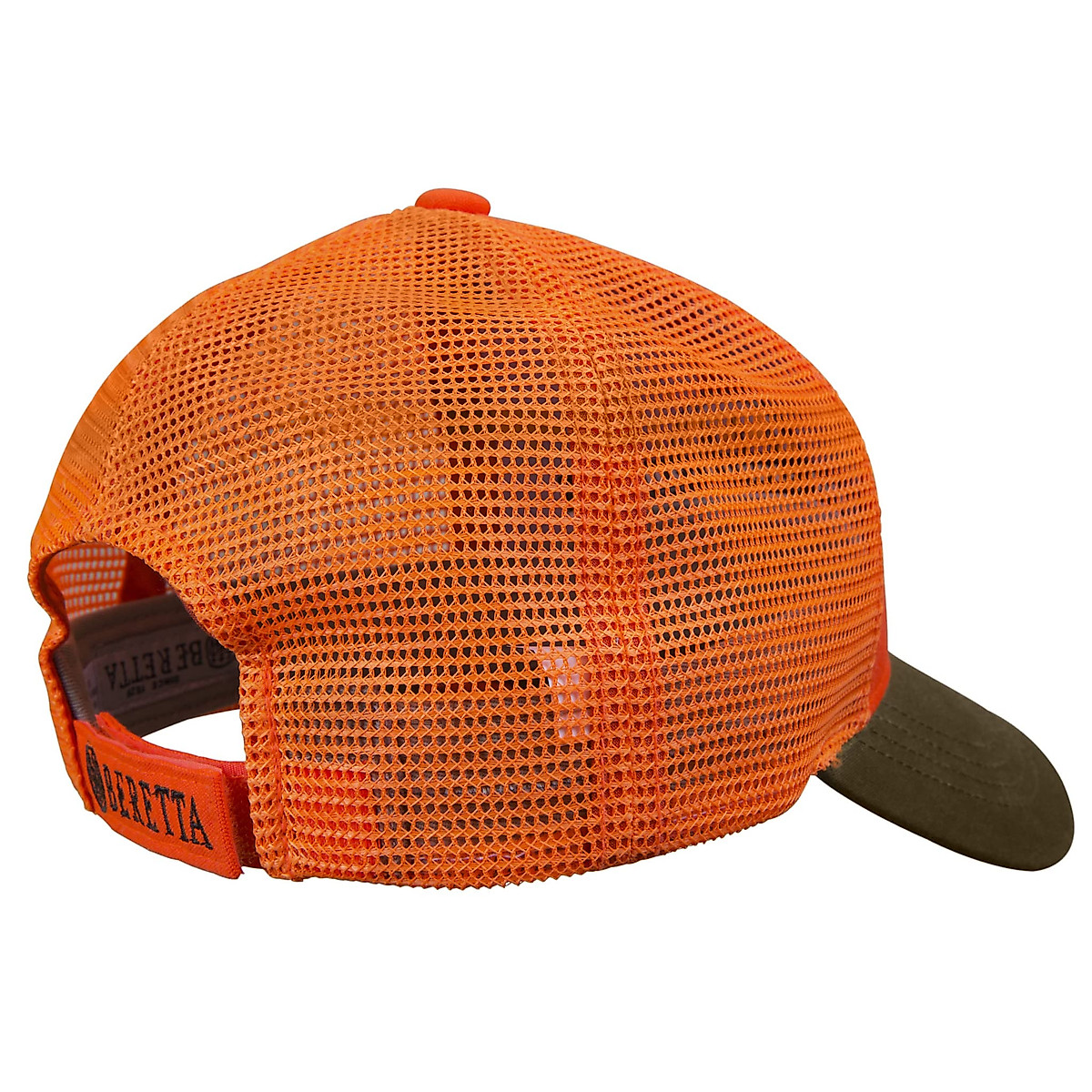 Beretta Men's Tobacco/Blaze Orange Upland Mesh Back Hunting Trucker Hat with Waxed Cotton Bill and Velcro Closure, One Size