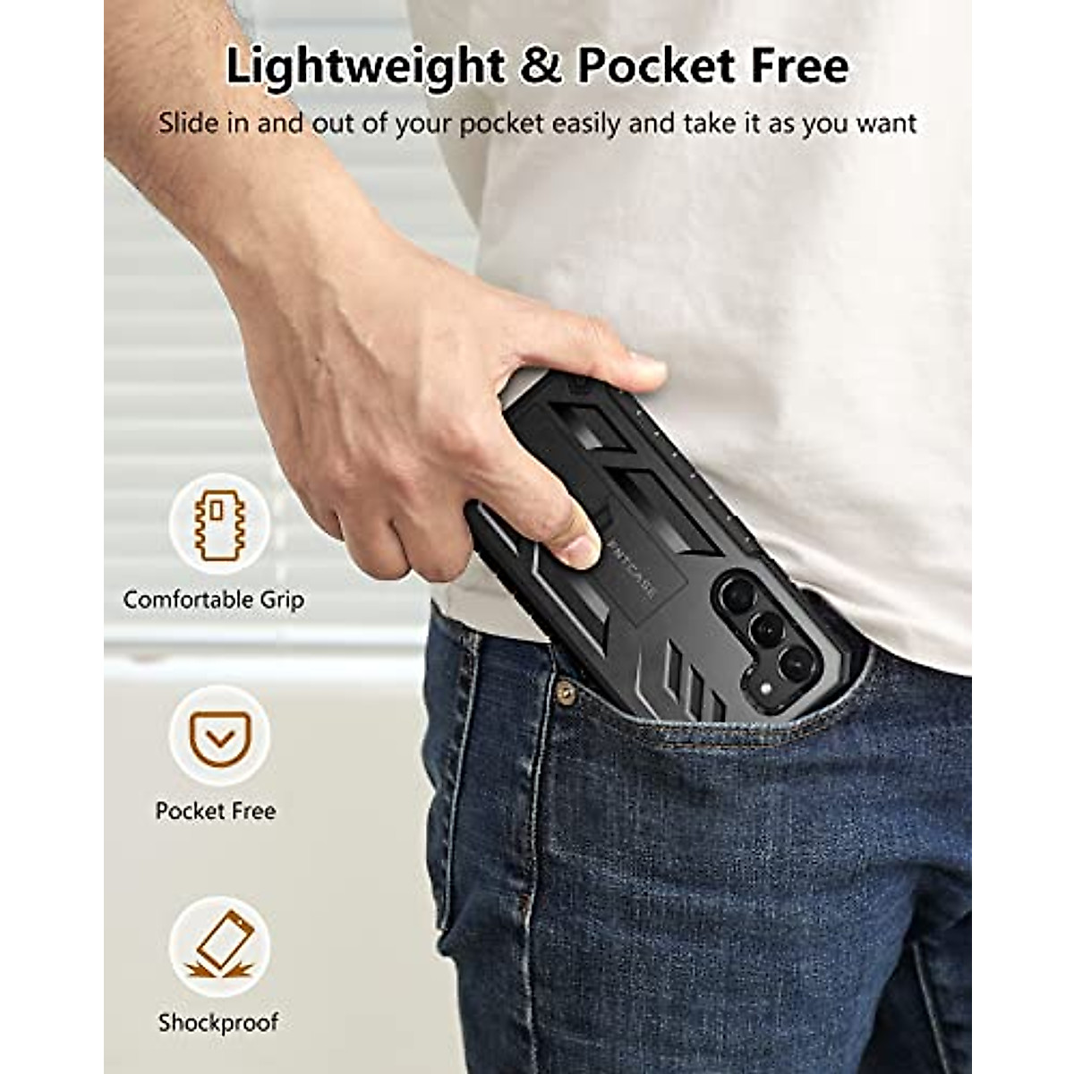 FNTCASE for Samsung Galaxy-S23 Protective Case: Dual-Layer Rugged Shockproof Cell Phone Cover with Built-in Screen Protector & Kickstand|Military Drop Proof Full Protection Bumper Cases 6.1'' Black