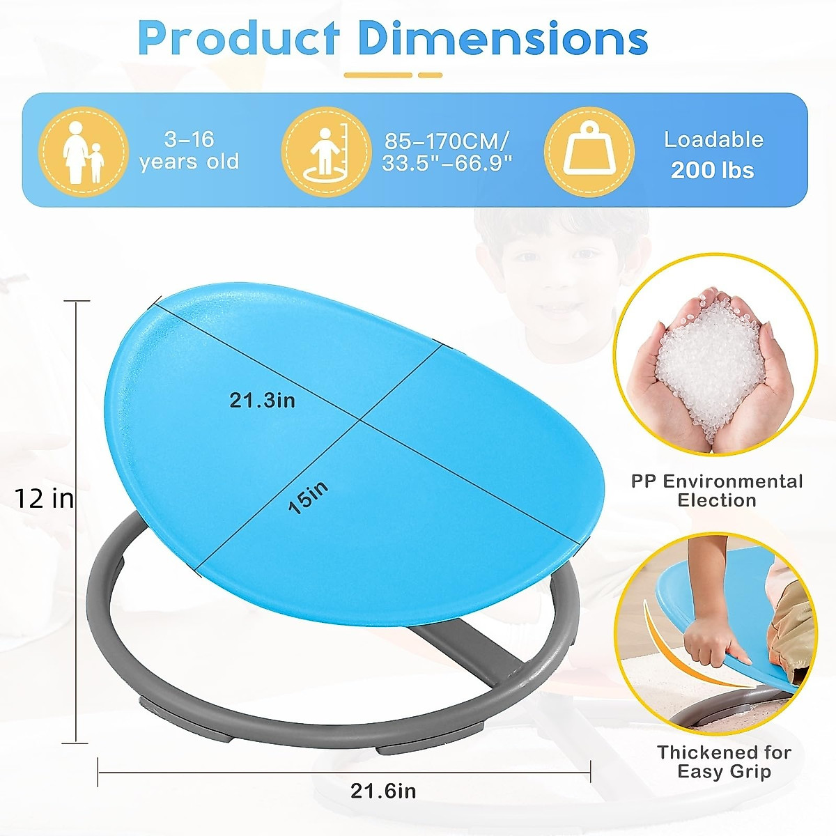 BABAMU Sensory Chair for Kids Autism Sensory Products Sit and Spin Autism Toys Spinning Chair ADHD Chair Swivel Chair Training Body Coordination (Blue)