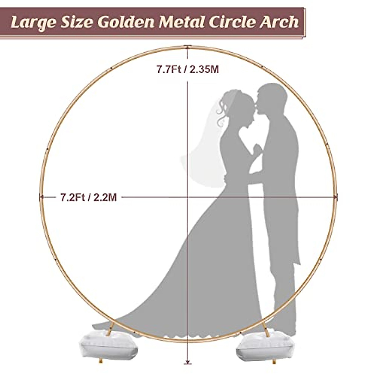IDAODAN Round Backdrop Stand, 7.2ft(2.2m) Golden Circle Balloon Arch Backdrop Round Balloon Arch Stand Circle Arch Round Arch for Wedding Baby Shower Birthday Photo Background Supplies Decorations
