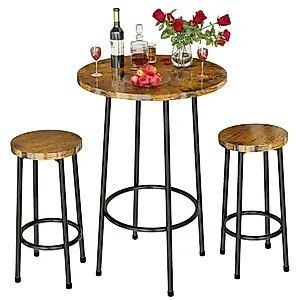 AWQM Bar Set, Kitchen Pub Table with 2 Stools, Rustic Brown