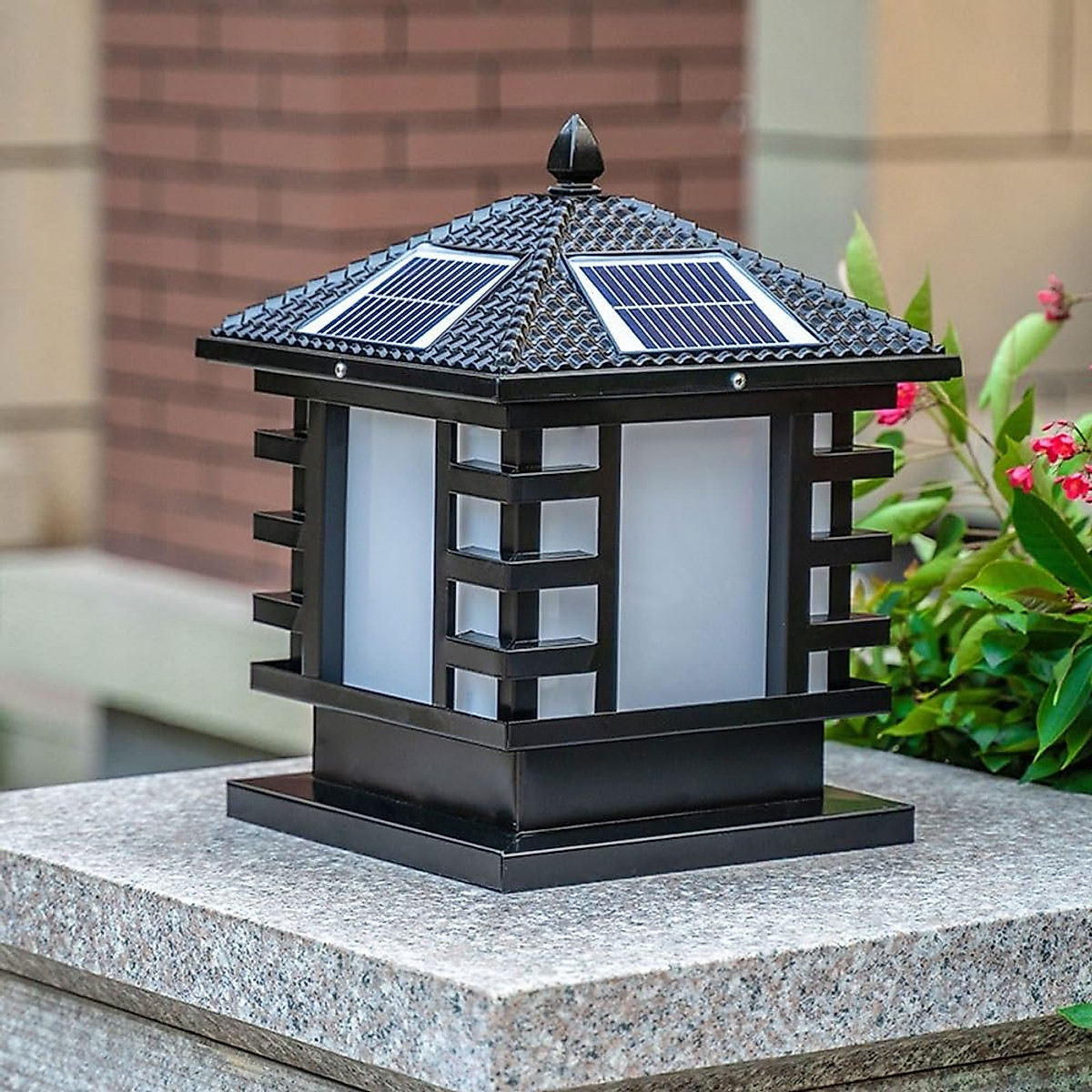MODEBHD Courtyard Door Bollard Pillar Lamp, Dusk to Dawn Auto On/Off Solar Powered Post Lights, Waterproof IP65 Outdoor Post Light, Decoration Parks Community Lawn Post Lantern, Post Lamp