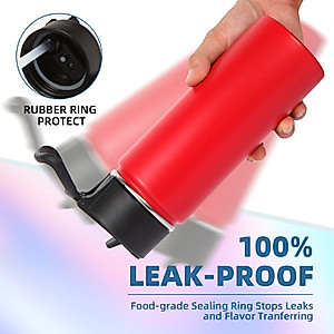 Volhoply 18oz Kids Insulated Water Bottle,Stainless Steel Water Bottles with Straw Lid,Wide Mouth Reusable Metal Thermos Water Bottle,Double Wall Vacuum Sports Travel Flask For Cold Drink(Red,1 Set)