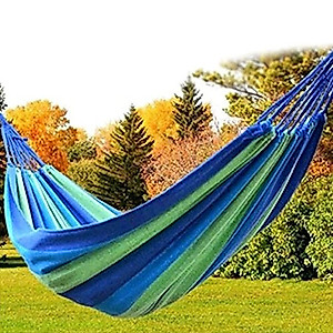 Camping Hammock 550lb Upgraded Thickened 320G Durable Canvas Fabric Single Hammocks with Two Anti Roll Balance Beam and Sturdy Metal Knot Tree Straps for Camping, Patio, Backyard, Outdoor (Blue)…