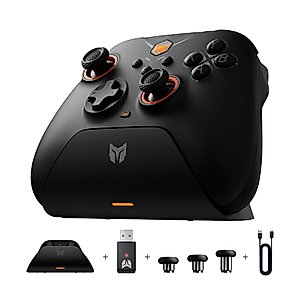 Wireless Gaming Controllers, BIGBIG WON PC Gaming Controller Custom Button, 6-Axis Gyro, Dual Shock, Macro, Turbo, 2.4GHz Dongle Gamepad for Windows 10/Android/iOS/Switch Bluetooth Controller Black