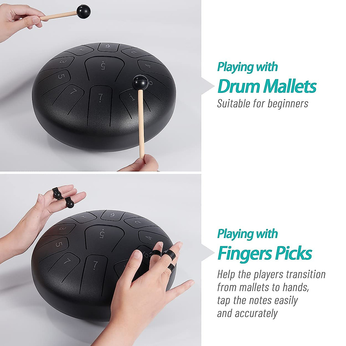 Steel Drum, Steel Tongue Drum 10 Inches 11 Notes, Percussion Instrument Handpan Healing Drum