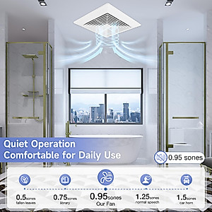 Fanspex Bathroom Ceiling Exhaust Fan, Household Bath Vent Ventilation Fan with 0.95 Sones Quiet Operation, 90 CFM, 4-in Duct, 25W Energy-Saving, 9.8"x9.8" (Installation Size 8.2"x8.2")
