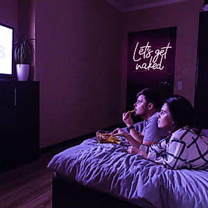Let's Get Naked Neon Sign Dimmable Pink Neon Light for Wall Decor Powered by USB Words LED Lights for Bedroom Girls Gift Thanksgiving, Christmas(15.7"x11.8")