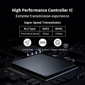 SSK Aluminum M.2 to USB NVMe SATA SSD Enclosure Reader, Tool-Free USB 3.2 Gen 2 10Gbps NVMe PCI-E 6Gbps SATA M-Key / B+M Key Solid State Drive External Adapter With UASP Trim, for SSDs 2242 2260 2280